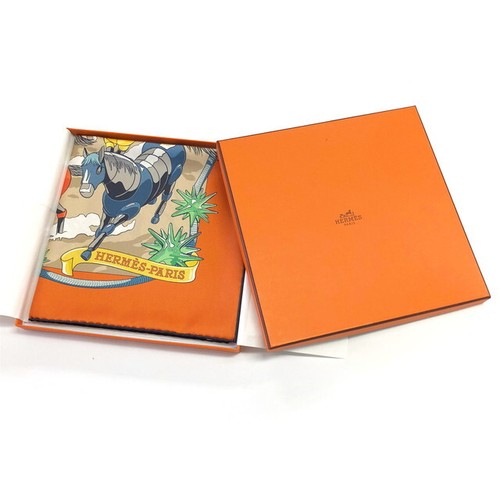 HERMES Scarf Carre 90 Double Face Les Mustangs Horse 100% Silk Multi w ...