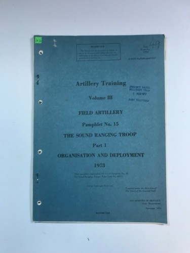 Artillery Training Vol III Field Artillery Pamphlet No. 15 Sound ...