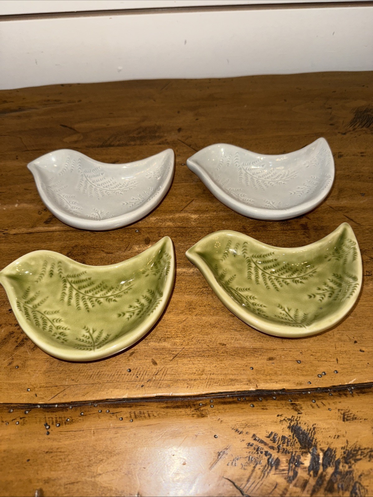 Set of 4 Pottery Barn Bird Shape Dishes Appetizer Dipping 5" /trinket ...