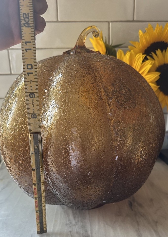 Pottery Barn Textured Glass Mosaic Amber Pumpkin Large Cloche Retired ...