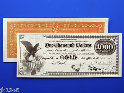 Reproduction $1,000 1863 Gold Certificate Note US Paper Money Currency ...