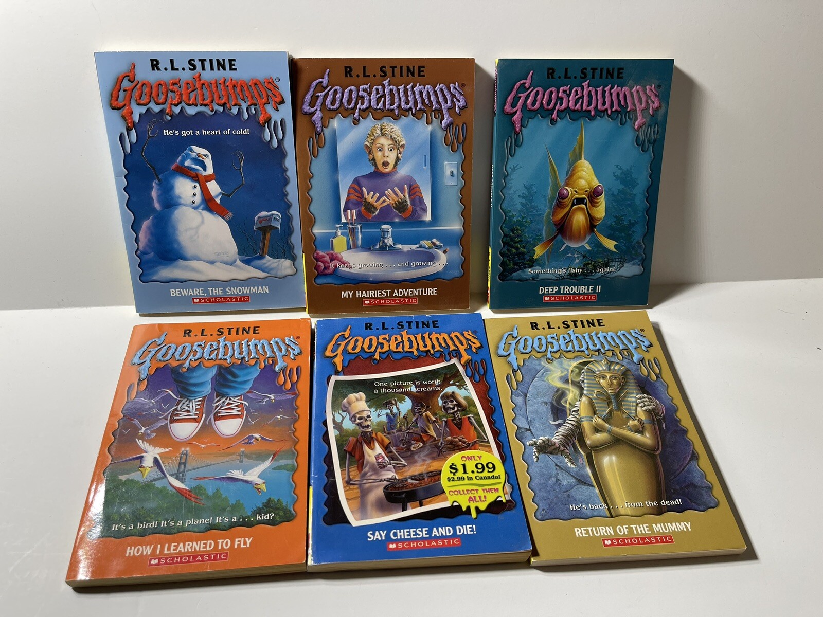 Lot 6 PB Goosebumps Books RL Stine Snowman Trouble Fly Die Mummy ...