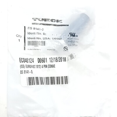 Turck BS 8141-0 Field Wireable Plug/Receptacle ISS Eurofast M12 4PIN | eBay