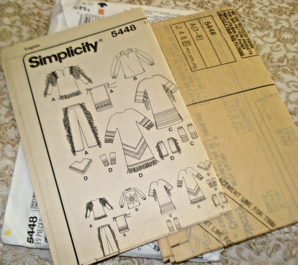 Simplicity Sewing Pattern 5448 Indian Native American Historic Child Sz ...