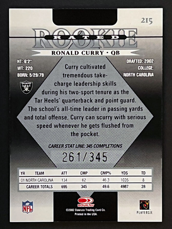 2002 Donruss #215 Ronald Curry /345 Career Stat Line Oakland Raiders | eBay