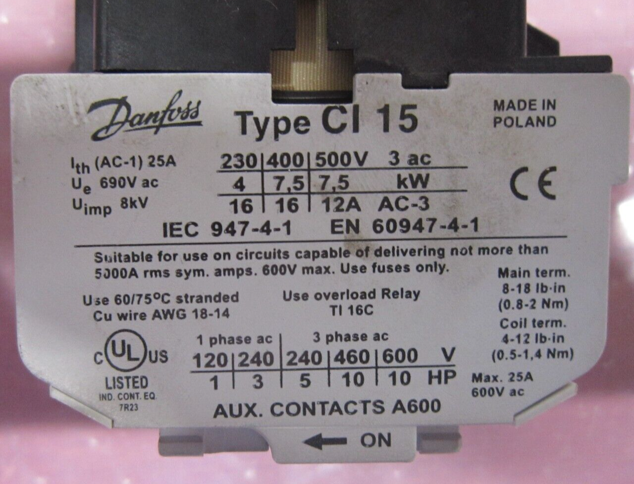 CI15 CI 15 25A - Danfoss Contactor - 220V-240V Coil | eBay