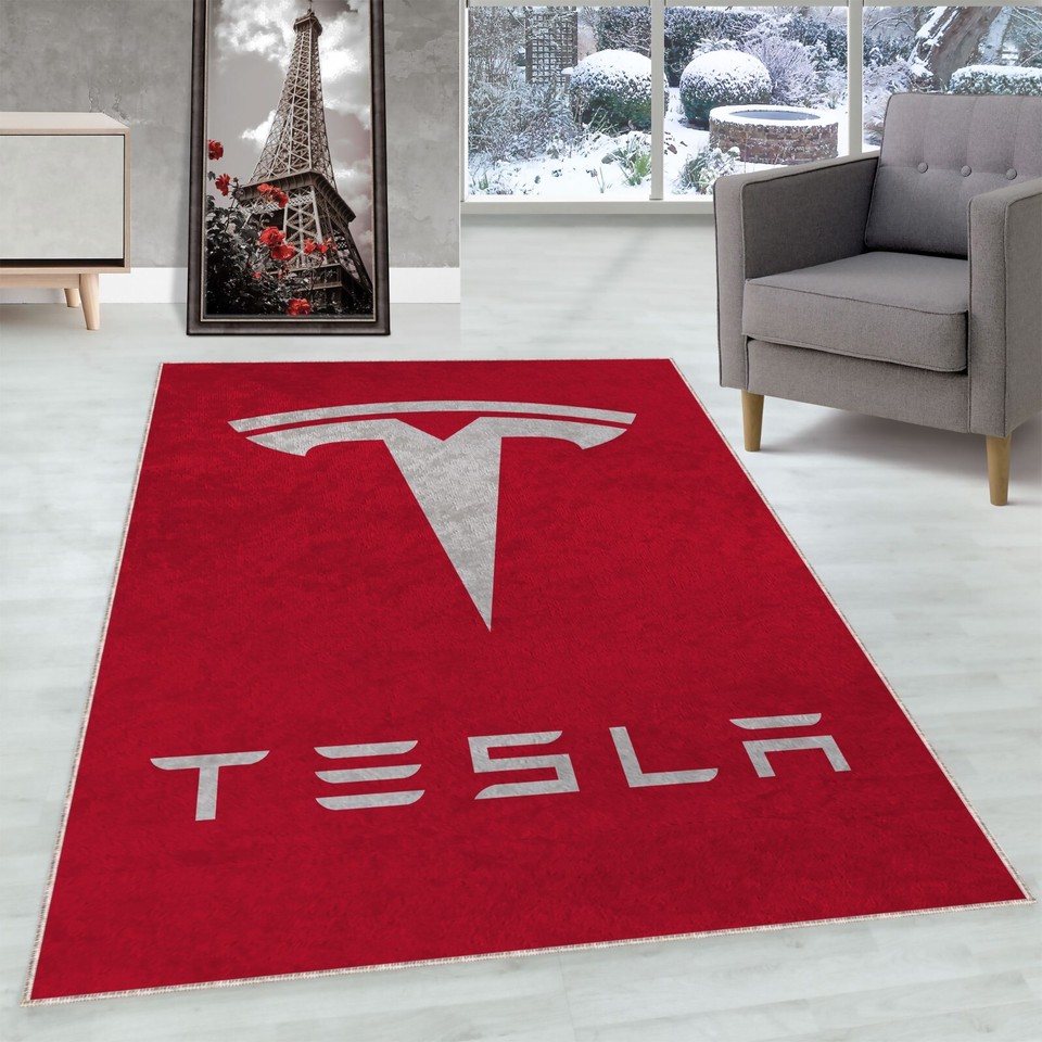 Tesla Car Decoration Rug, Awesome Gift for Sports Car Fans, Red Tesla ...