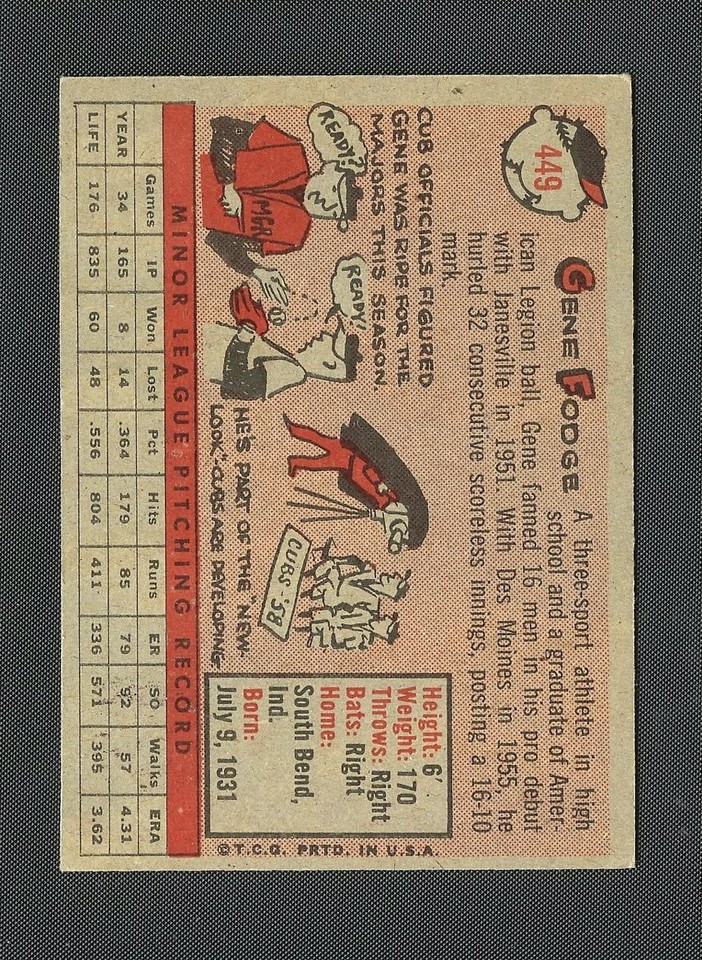 1958 Topps #449 Gene Fodge EXMT | eBay