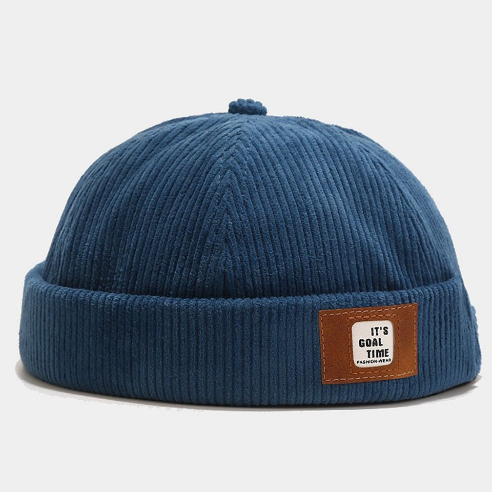 Mens Corduroy Patch Docker Cap Brimless Sailor Skullcap Rolled Cuff ...