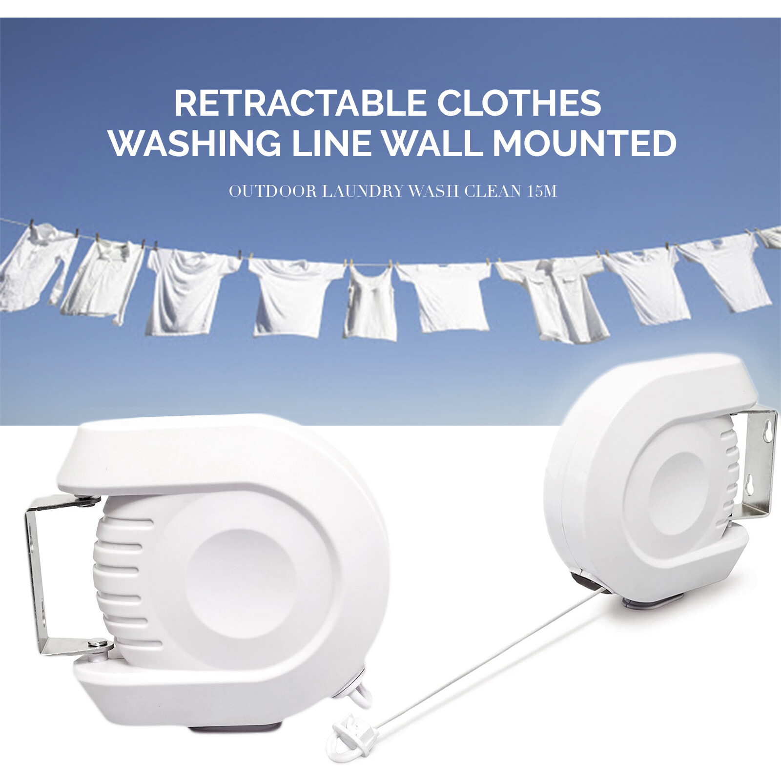 Retractable Washing Line Wall Mounted Clothes Line Reel Rope 12/26/30M ...