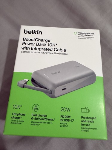 Belkin BoostCharge Power Bank 10K with Integrated USB-C Cable (10 ...