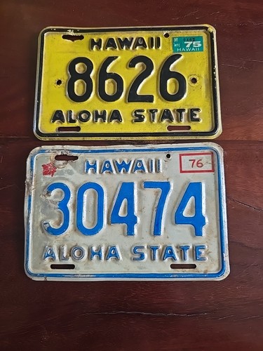Vintage 1975 And 1976 Hawaii Aloha State Motorcycle License Plate Set ...