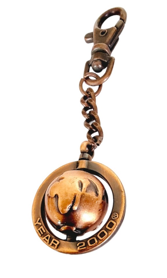 Year 2000 Y2K Spinning Earth Globe Keychain Coppertone Metal Spin World ...
