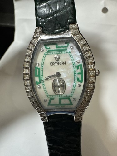 croton watch With A Crocodile Band Diamond Case Sapphire Crystal | eBay