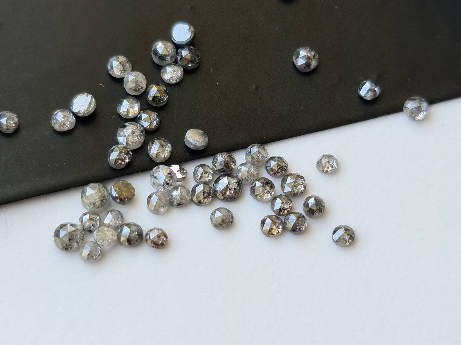 1.5-2mm Naturel Sel Et Poivre Rond Rose Coupe Dos Plat Diamant (5pcs ...