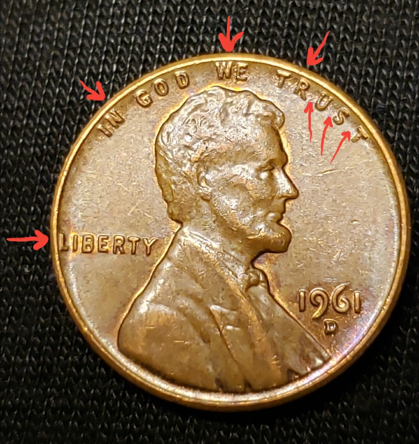 1961 D Lincoln Penny. Errors On Top Rim, & "L" In Liberty On Edge ...