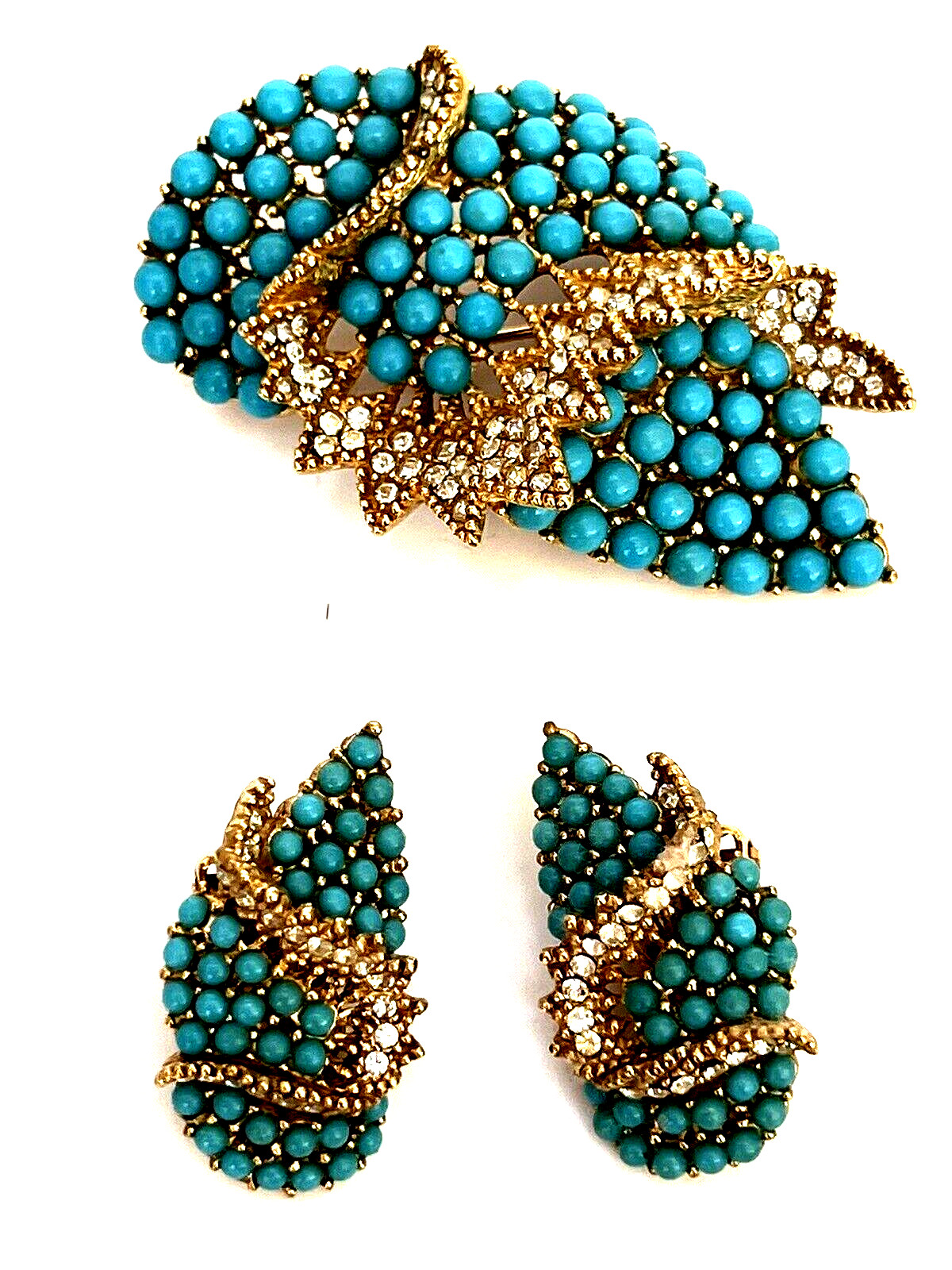 VINTAGE SIGNED CINER Turquoise Cabochon & Rhinestone… - Gem