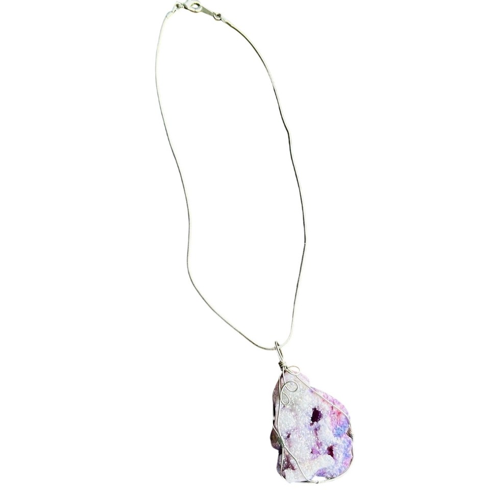 Handmade natural purple geode necklace twist metal | eBay