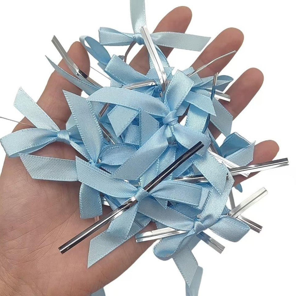 50 PCS Blue Twist Tie Bows Treat Bags Ribbon Satin DIY Gift Wrapping ...