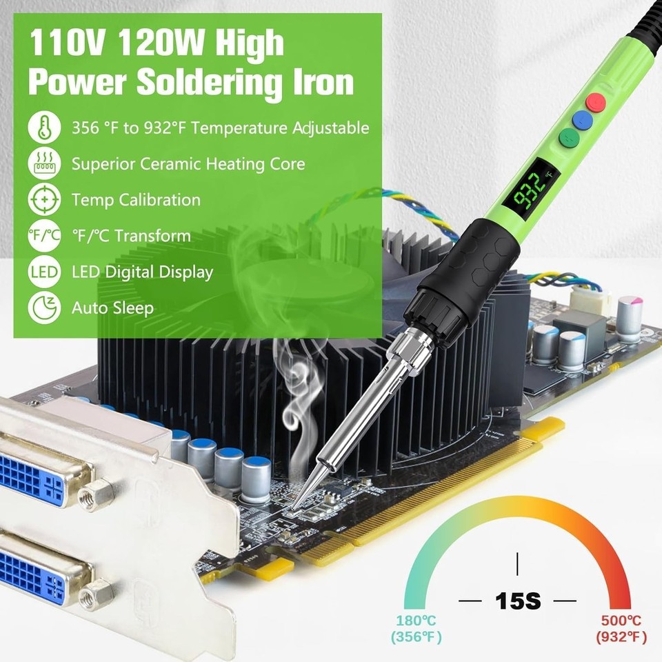 Soldering Iron Kit, 120W LED Digital Advanced Solder Iron Soldering Gun ...