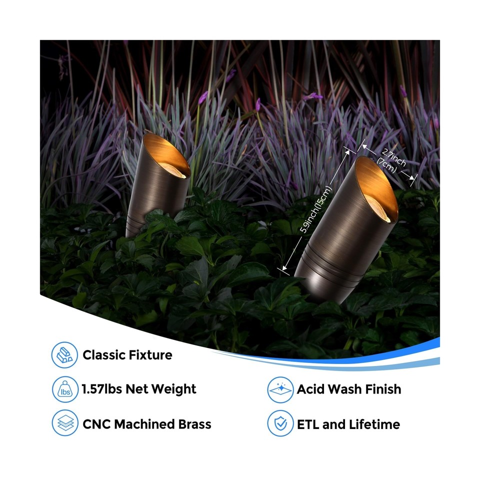 Solid Brass Outdoor Landscape Spotlights, 12V Heavy Duty Low Voltage ...