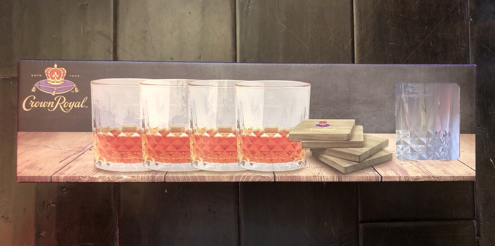 (4 Glass Set) Crown Royal Whiskey Glasses & 4 Coasters, Velvet Bag Gift ...