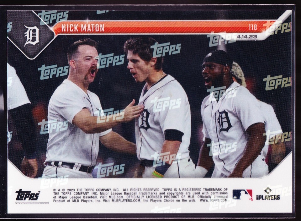 Nick Maton Tigers Walk-Off Blast vs Giants 2023 MLB TOPPS NOW #118 Blue ...