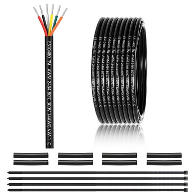 14 Gauge 6 Conductor Electrical Wire 25FT, UL 2464 14 AWG 6 Wire Cable ...