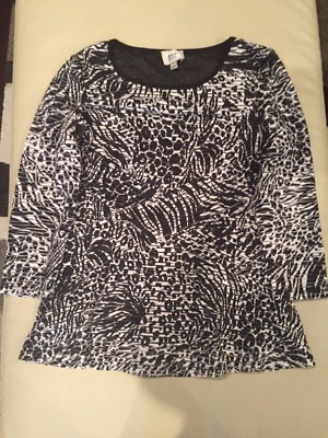 ECI New York Animal Patterned Black White Fitted Waist Top Blouse Shirt ...