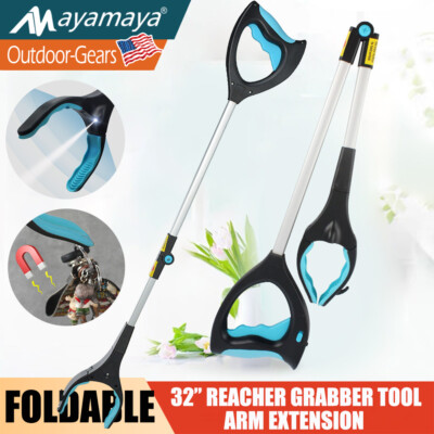 32" Foldable Grabber Reacher Tool Trash Pick Up Stick w/Rotating Jaw ...