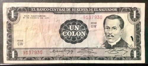 1972 EL SALVADOR PAPER MONEY - ONE COLON BANKNOTE! | eBay