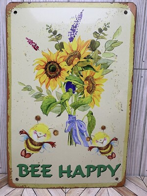 Bee Happy Metal Sign 8"X12" Garden Nursery Bees Flowers Shed Garage ...