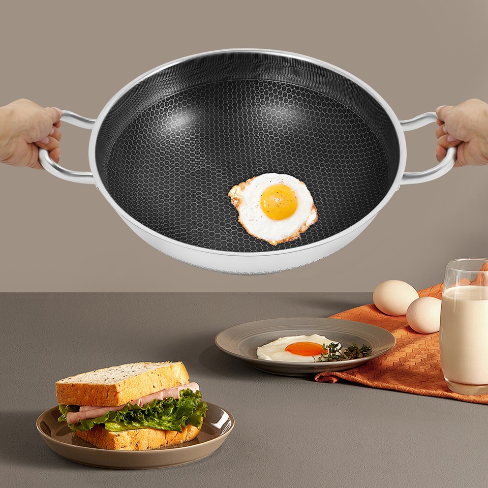 Skillet With Lid 14 Inch Non Stick Paella Pan Stainless Steel Frying ...