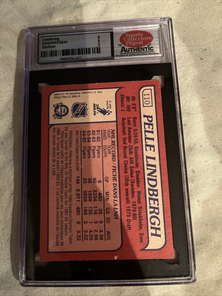 PELLE LINDBERGH MEMORIAL CARD 1985-86 O-PEE-CHEE #110 SCD 4 VG/EX ...