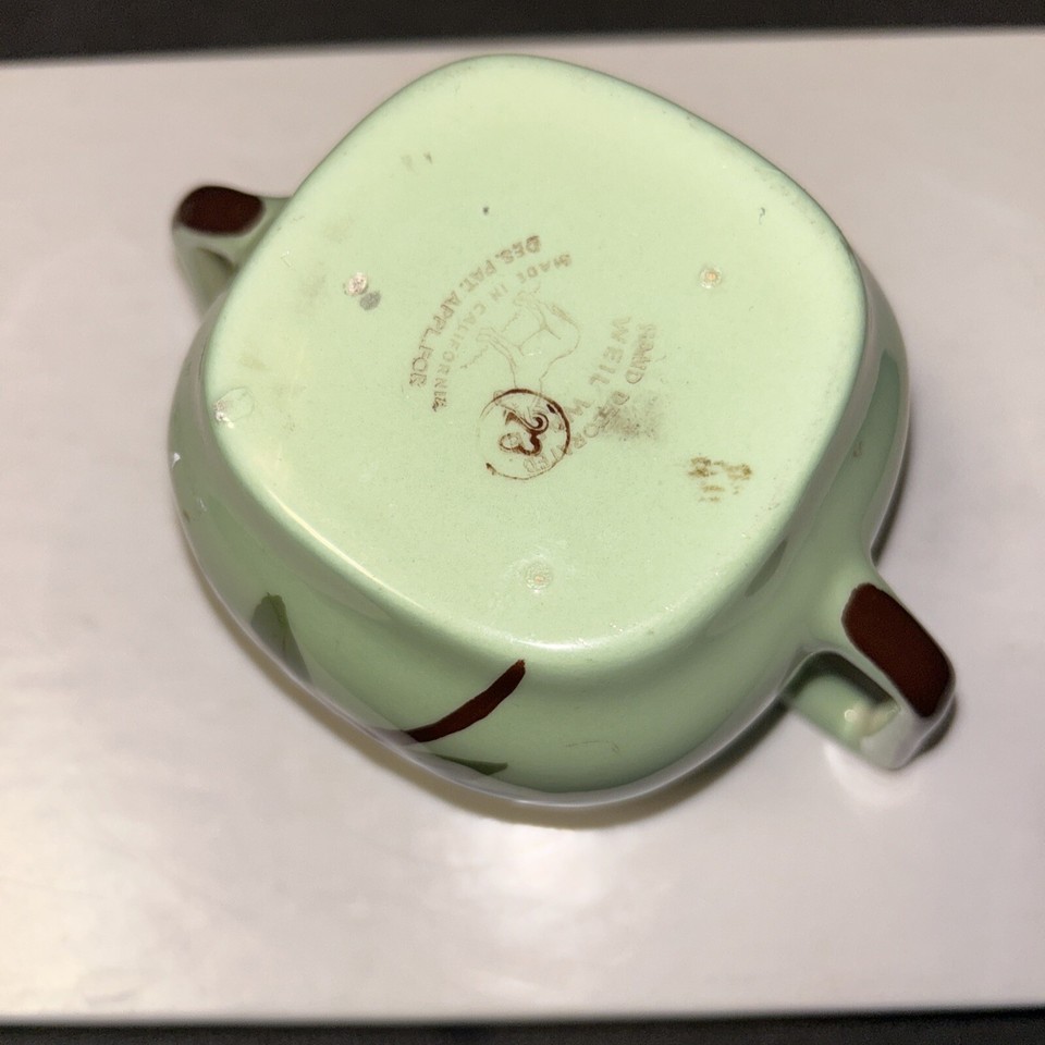 Vintage Weil Ware California Pottery green with yellow Rose sugar bowl ...