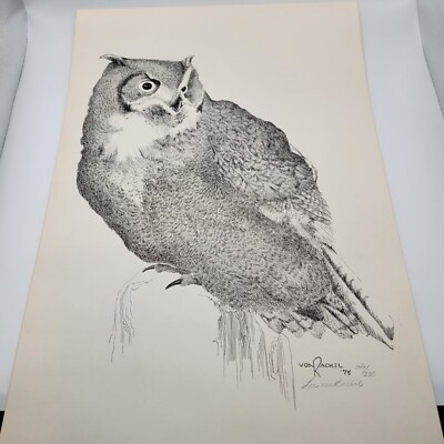Vintage Von Rackel Lithograph, Owl Pencil Signed and Numbered 147/200 ...