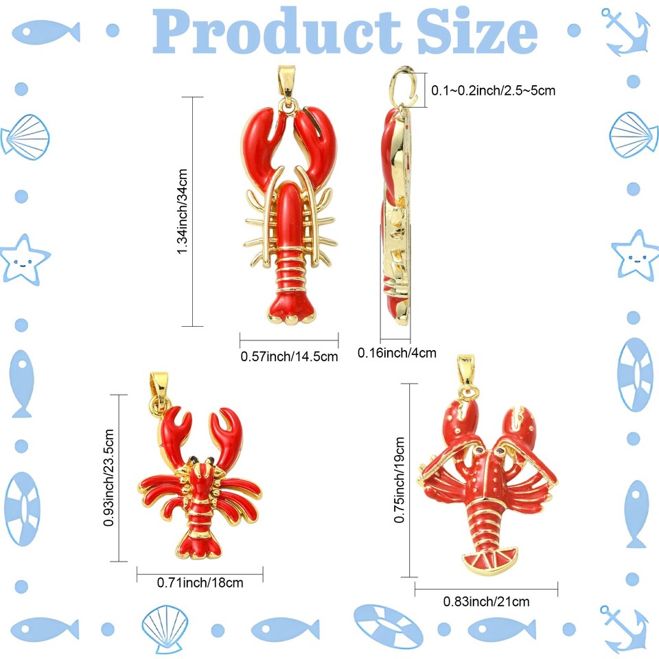 6pcsEnamel Lobster Charms Brass Ocean Sea Animal Charm Red Crayfish ...
