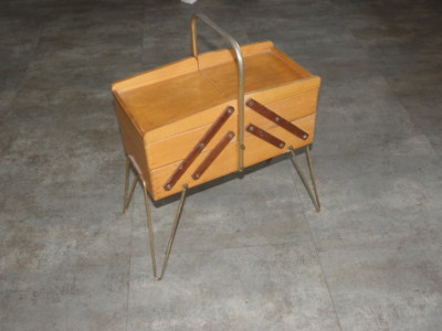 Knitting Sewing Box wooden wood Design Storage Cantilever Case Craft ...