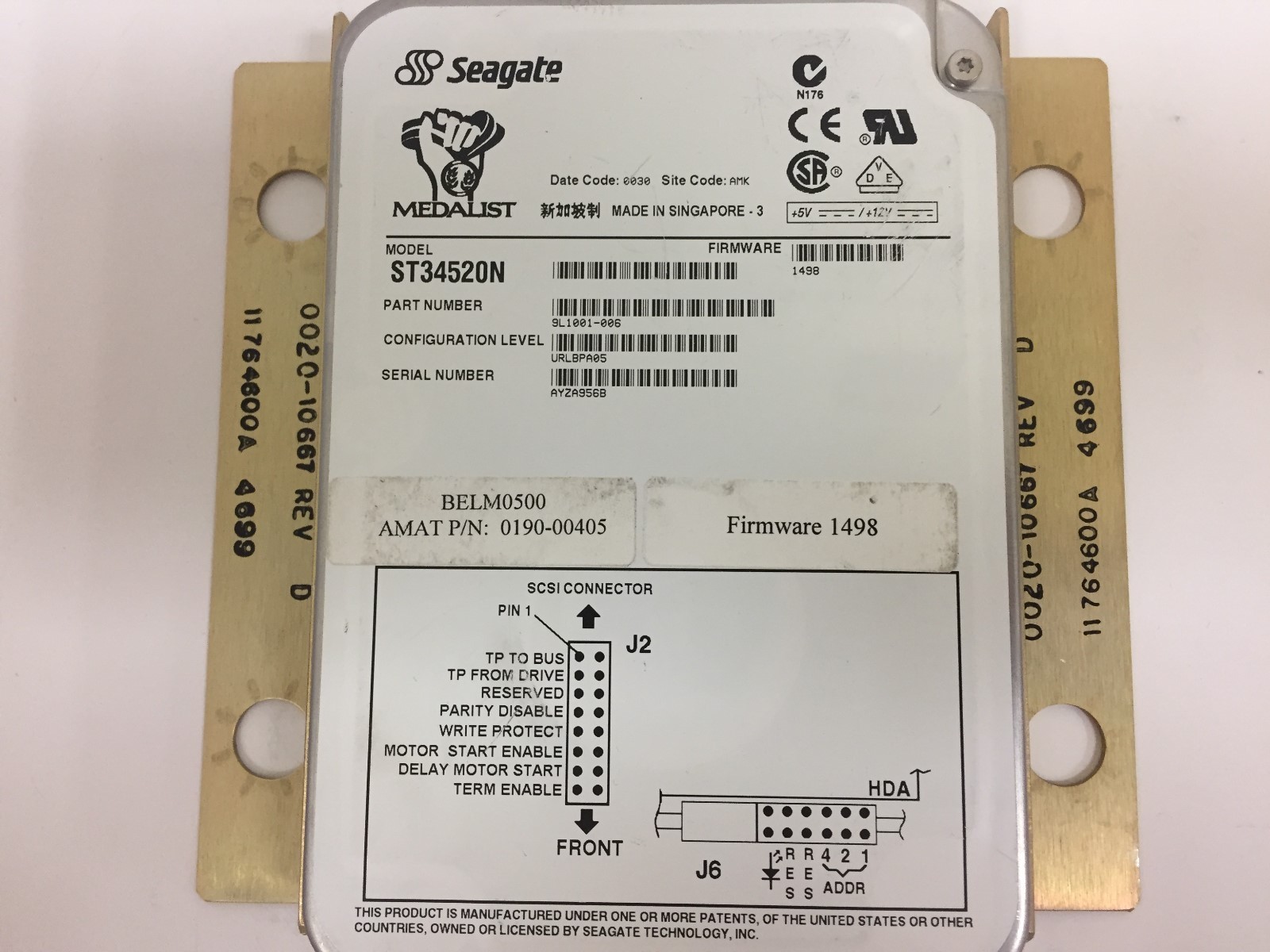 AMAT 0190-00405 Seagate ST34520N, P/N: 9L1001-006, BELM0500 ...