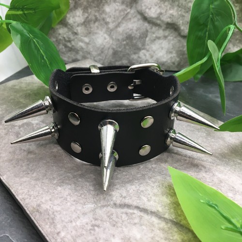 Punk Goth Bracelet Unisex Black Leather Spike Rivet Metal Studded ...