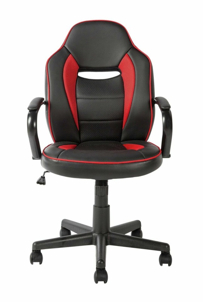 New Argos Home Faux Leather Mid Back Swivel Gaming Chair - Red & Black ...