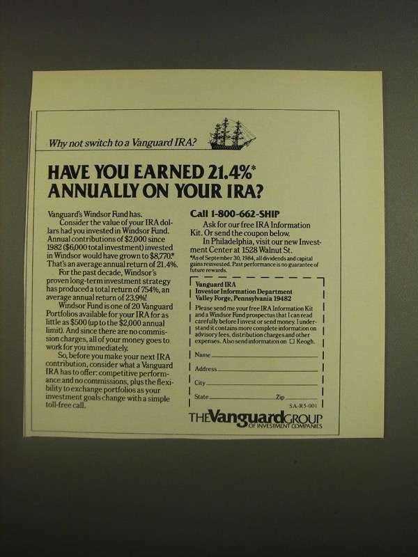 1985 Vanguard IRA Ad - Have you earned 21.4% annually on your IRA? | eBay