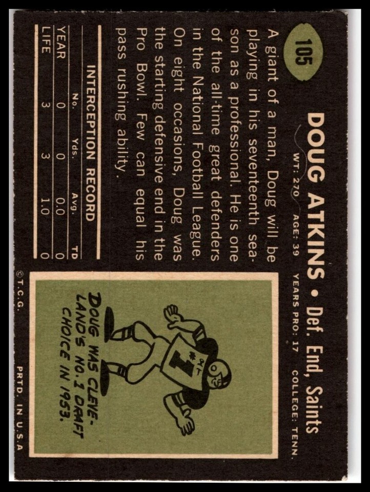 1969 Topps #105 Doug Atkins | eBay