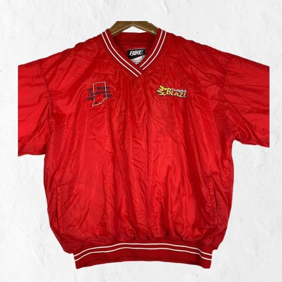 Vintage Bike Windbreaker Red White Size L Fast Pitch Softball Jacket ...