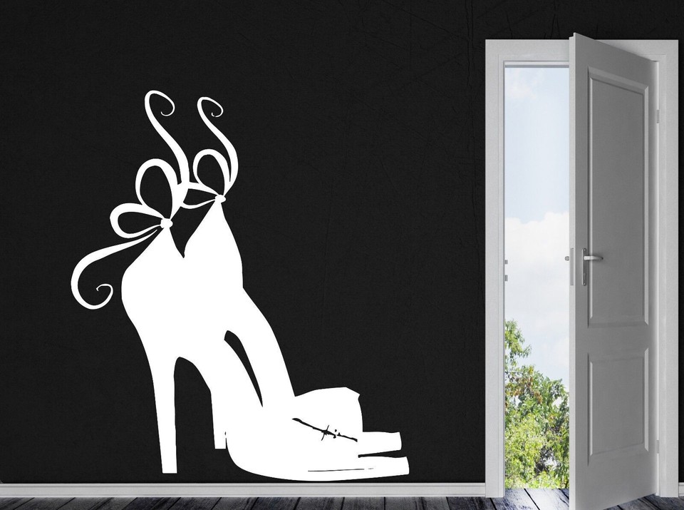 Vinyl Decal Wall Sticker Stilettos Beautiful Female High Heel Shoes Bow ...