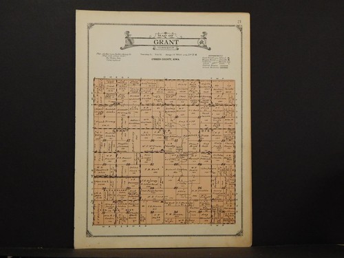 Iowa O'Brien County Map Grant Township 1924 Y7#89 | eBay
