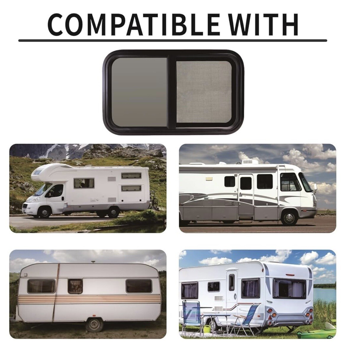 Teardrop Trailer Window 32” W X 20" H Horizontal Slide With Trim RV ...