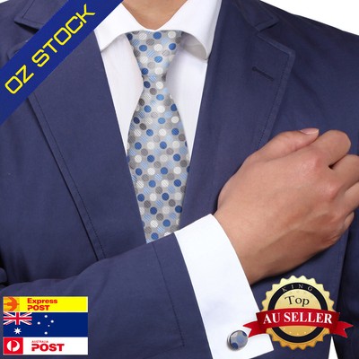 Grey Polka Dots Excellent Classic Rack Silk Neck Tie Cufflinks Set By Y ...