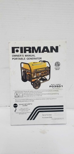 FIRMAN portable generator Owner's manual P03501 | eBay