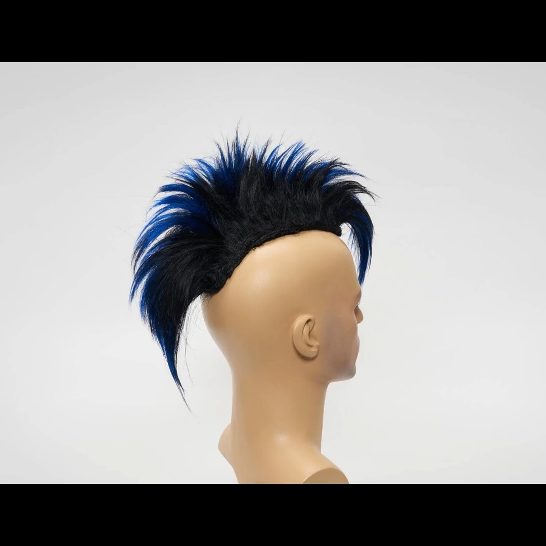 Black Blue Mohawk Headpiece Wig Human Hair, Fake Mohican Hair Topper ...